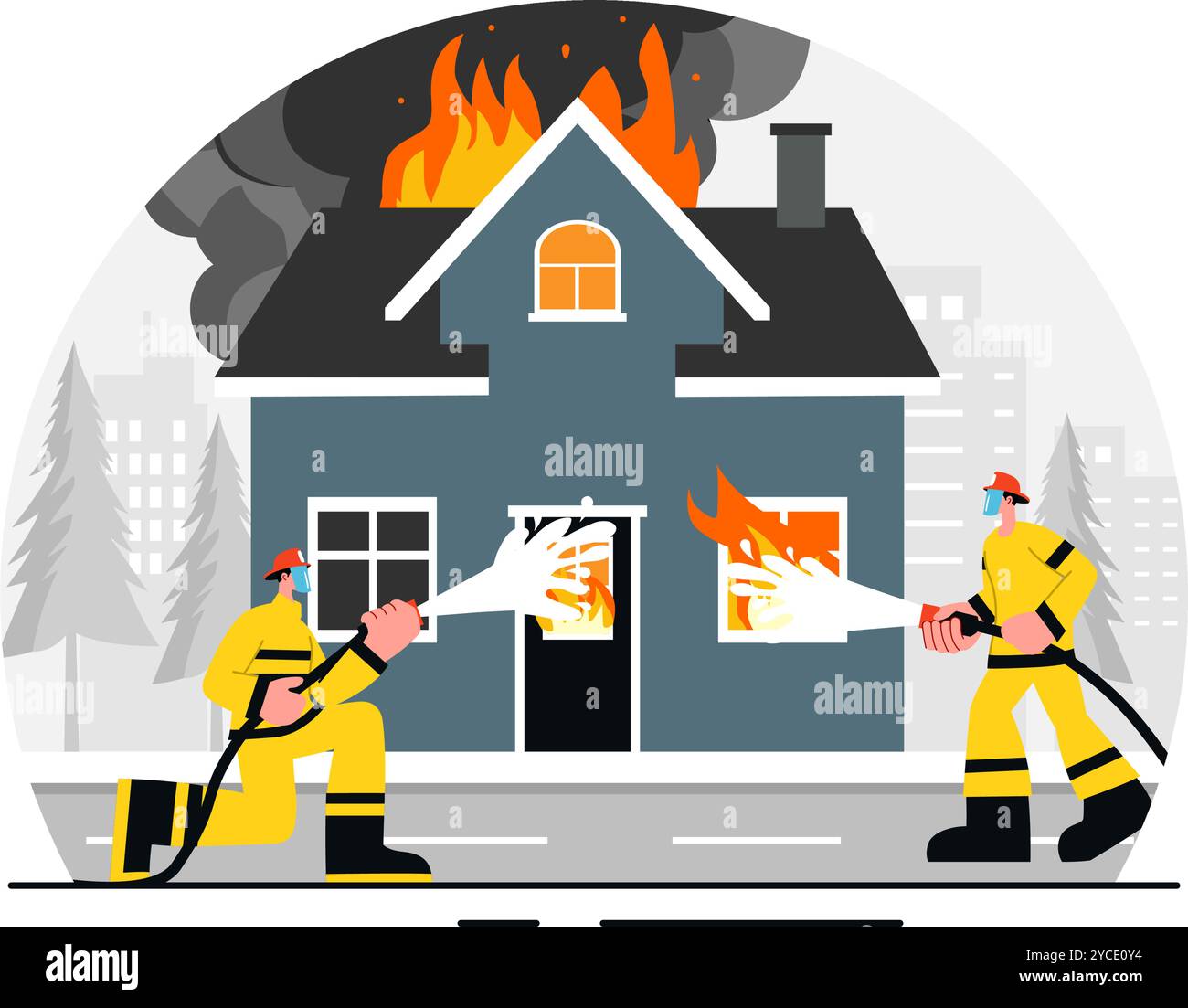 Fire Department Vector Illustration featuring Firefighters ...