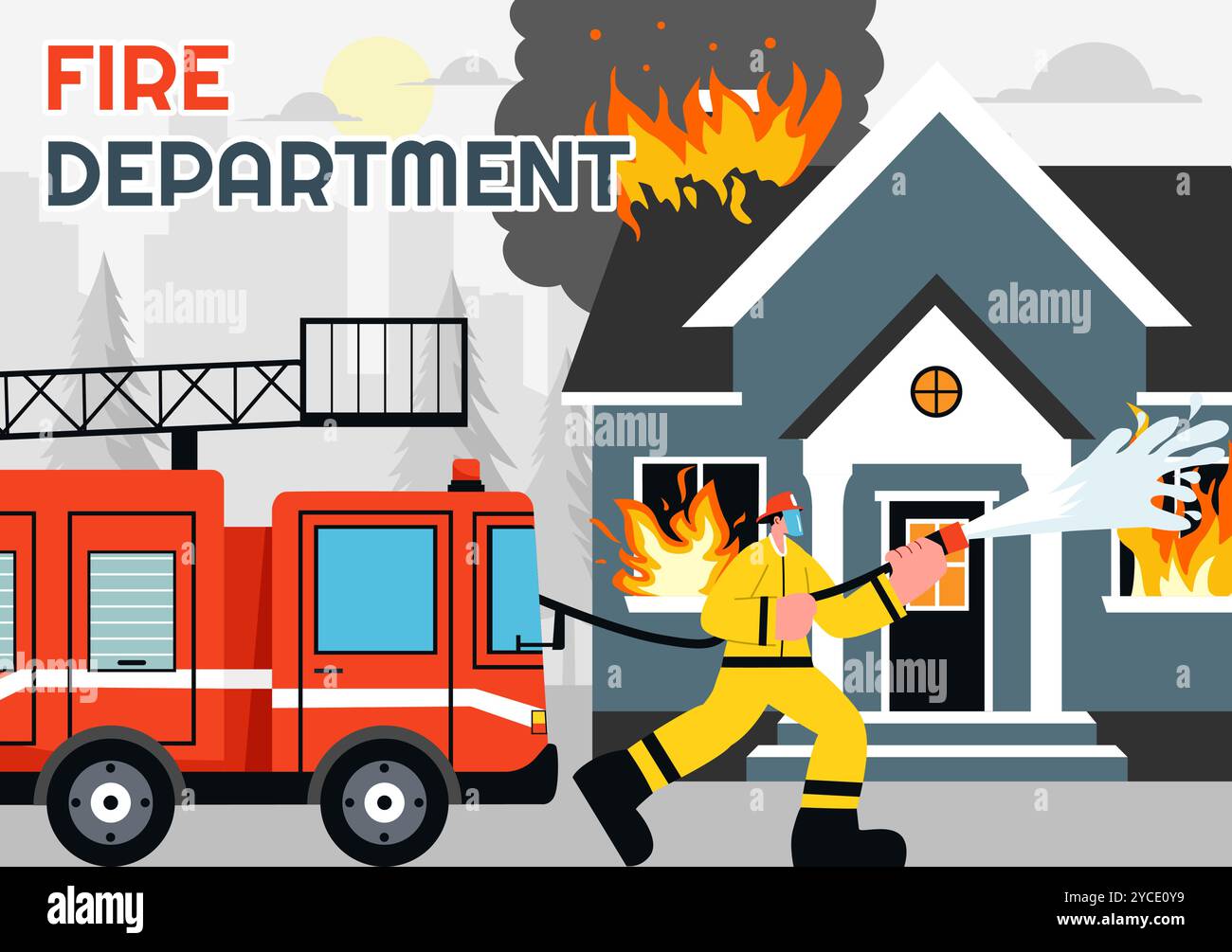 Fire Department Vector Illustration featuring Firefighters ...
