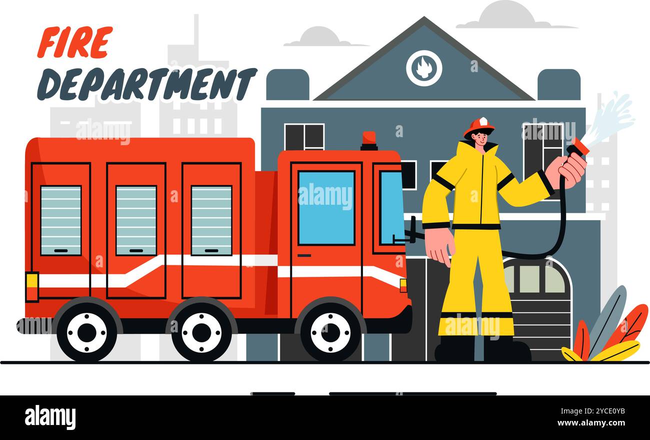 Fire Department Vector Illustration featuring Firefighters ...