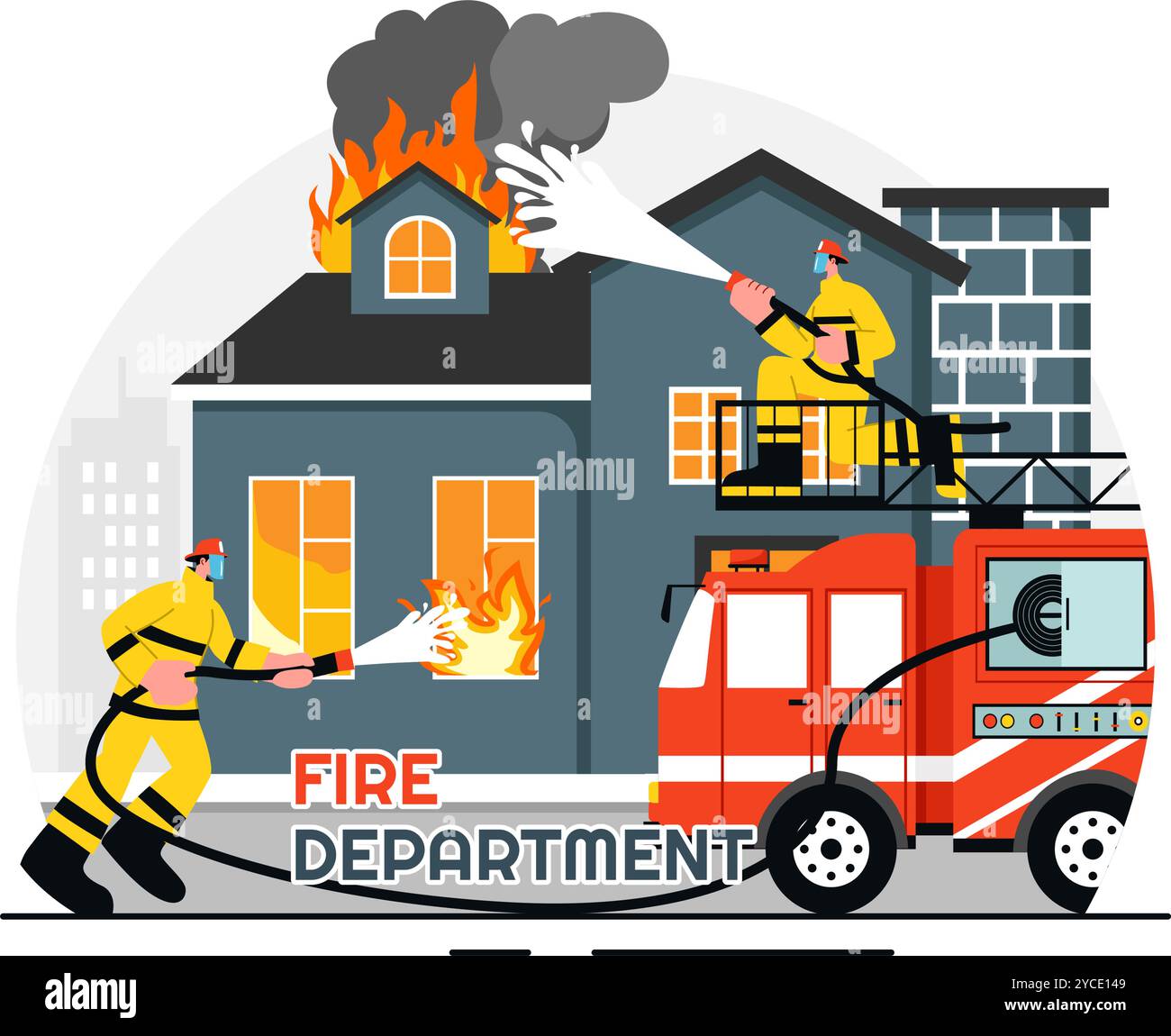 Fire Department Vector Illustration featuring Firefighters ...