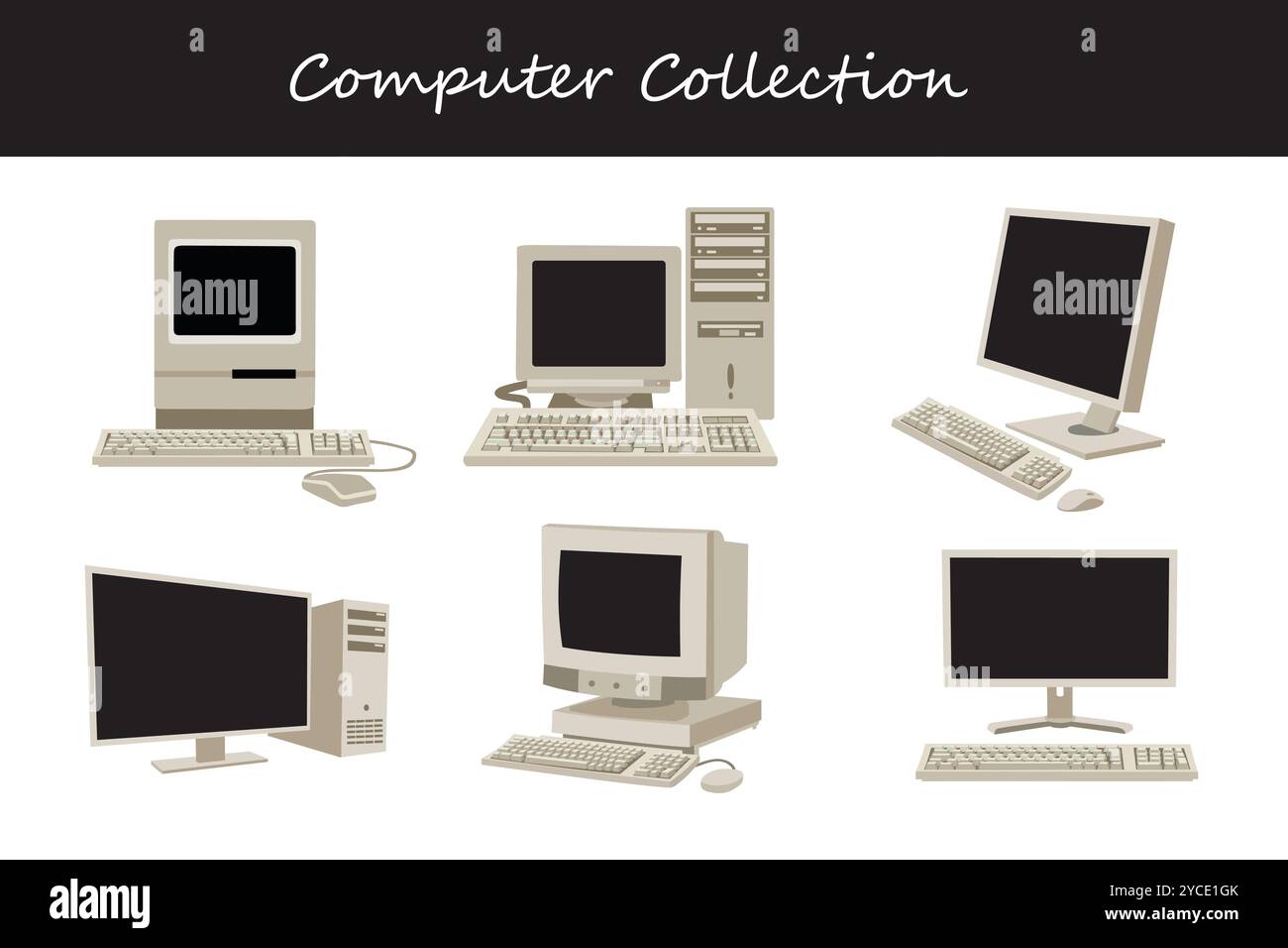 computer collection in different poses. Vector illustration Stock ...
