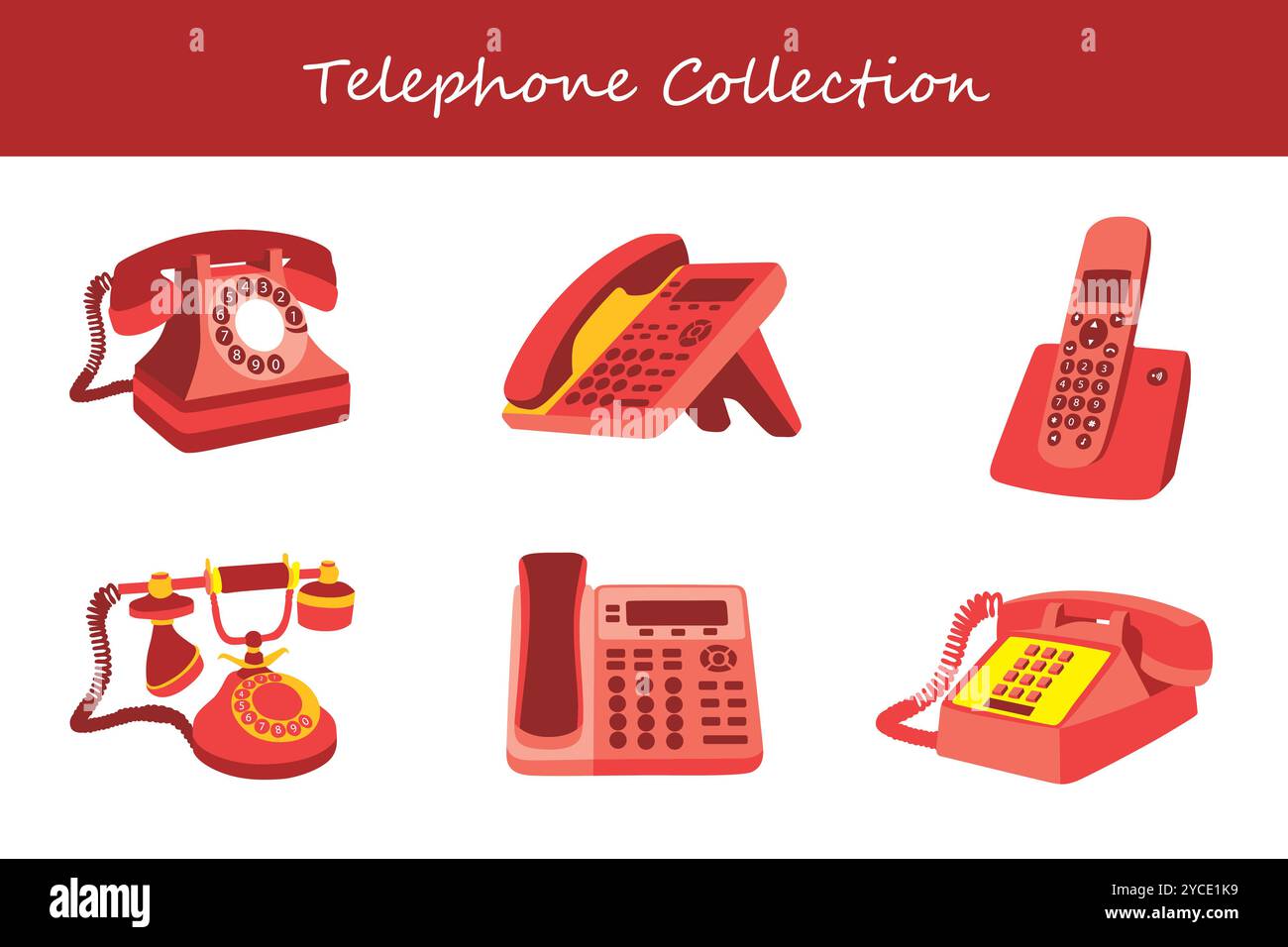 telephone collection in different poses. Vector illustration Stock ...