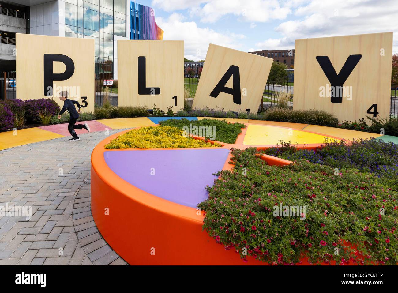 Large scrabble letters line the outdoor Hasbro Game Park at The Strong ...