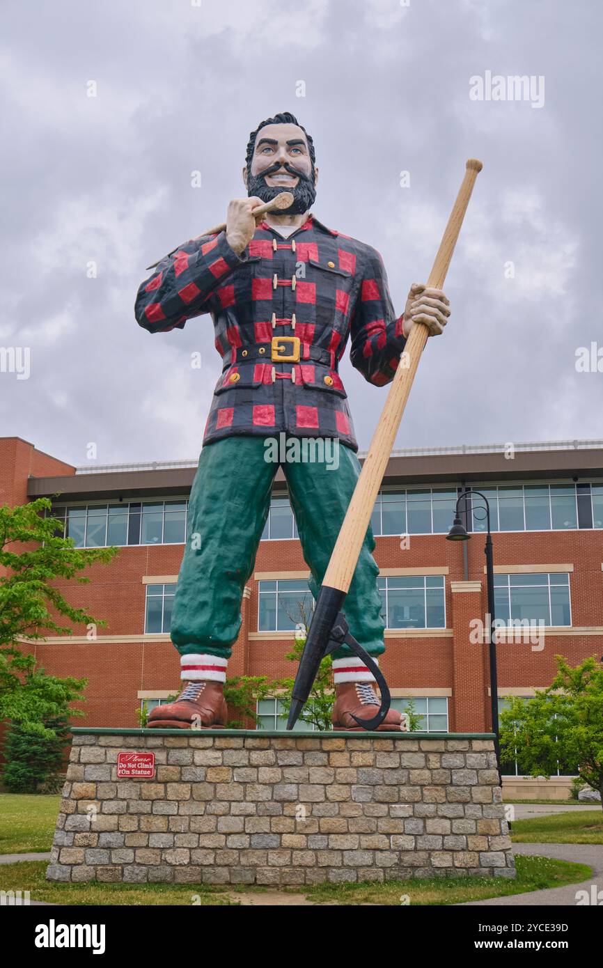 Huge, large, tall Paul Bunyan statue in moody, cloudy, scary, grey ...