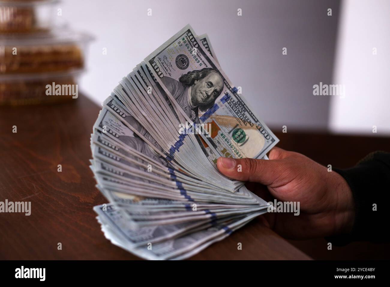 Gaza, Palestine. Different denominations of the US Dollar banknotes ...