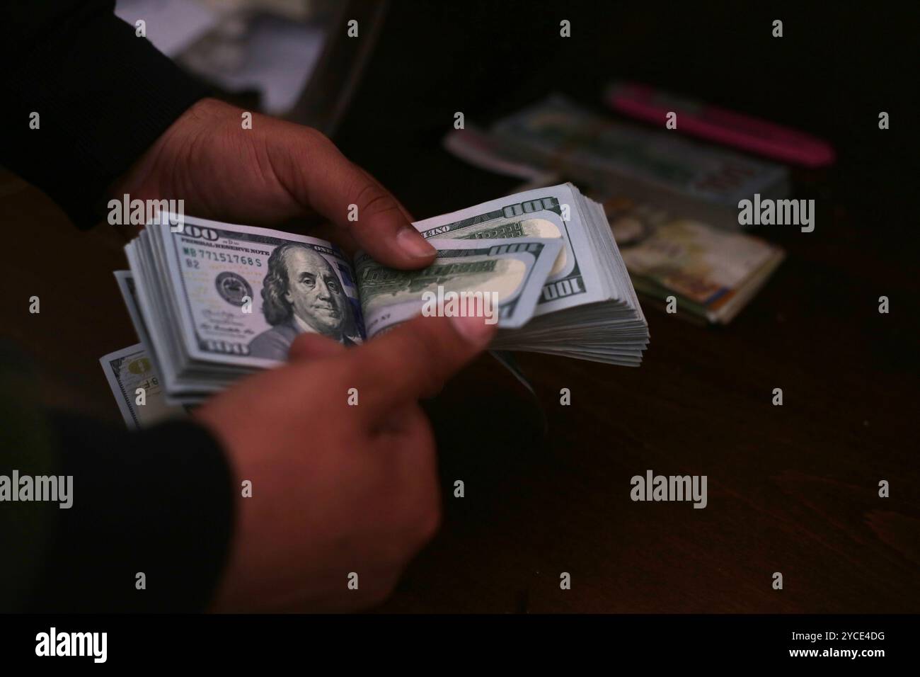 Gaza, Palestine. Different denominations of the US Dollar banknotes ...