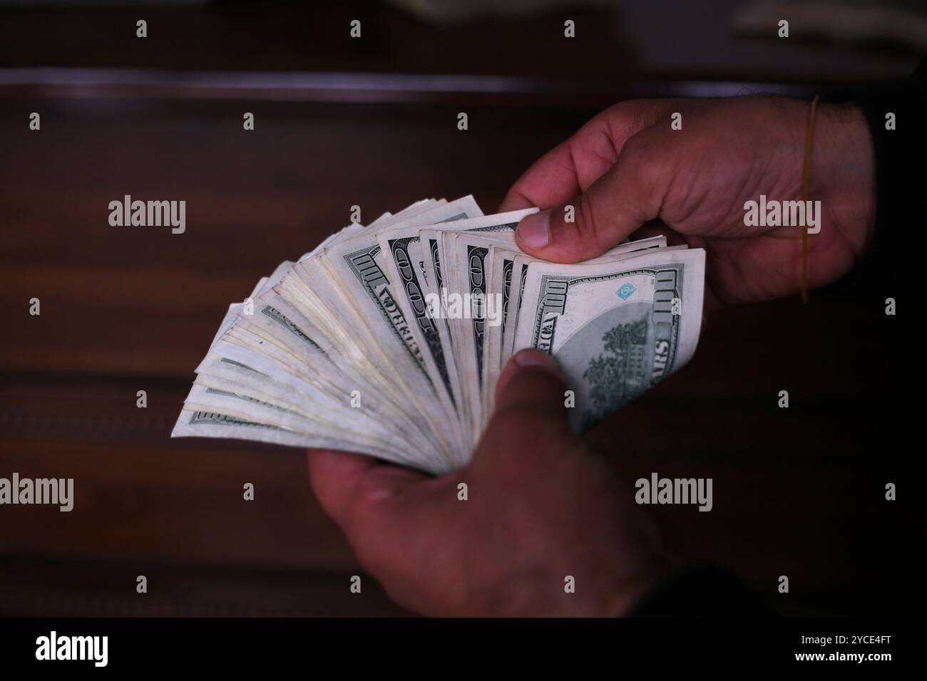 Gaza, Palestine. Different denominations of the US Dollar banknotes ...