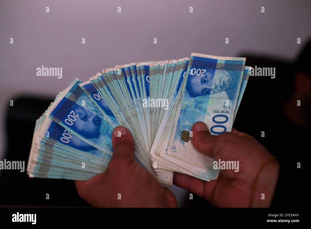 Gaza, Palestine. Israeli new shekel banknotes in different ...