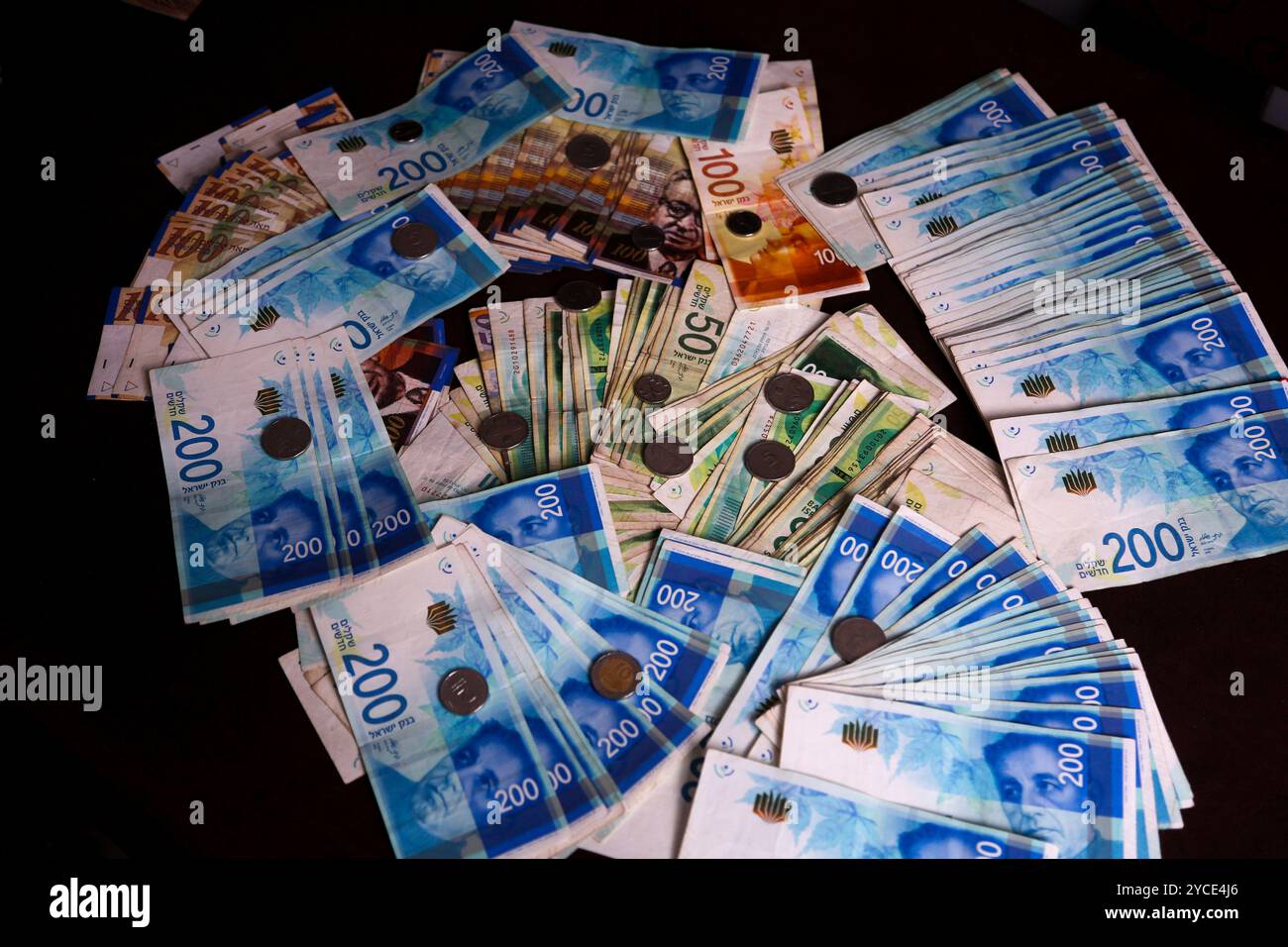 Gaza, Palestine. Israeli new shekel banknotes in different ...