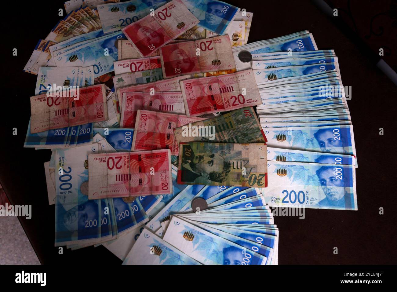 Gaza, Palestine. Israeli new shekel banknotes in different ...