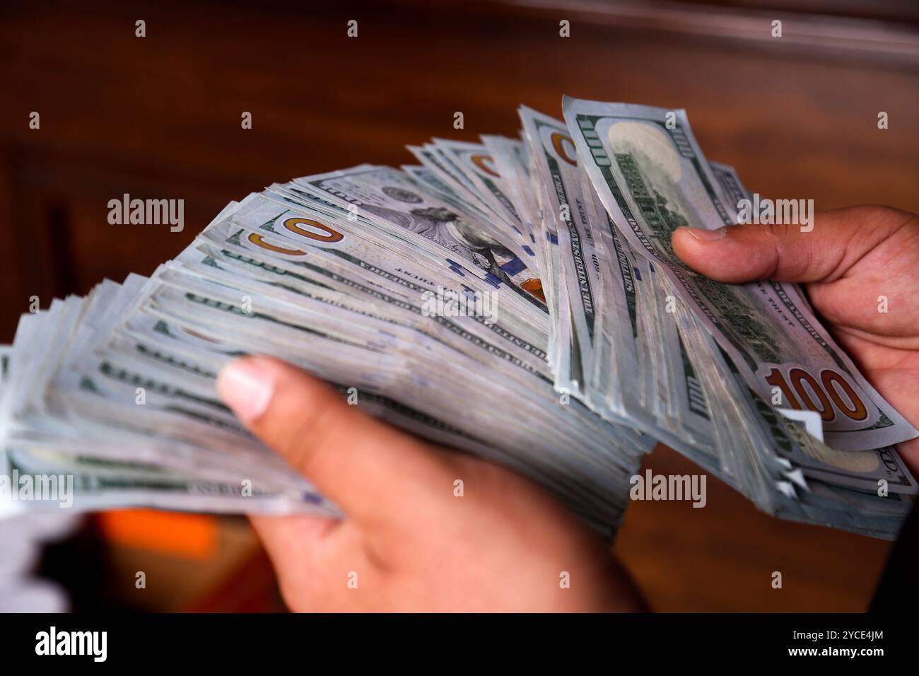 Gaza, Palestine. Different denominations of the US Dollar banknotes ...