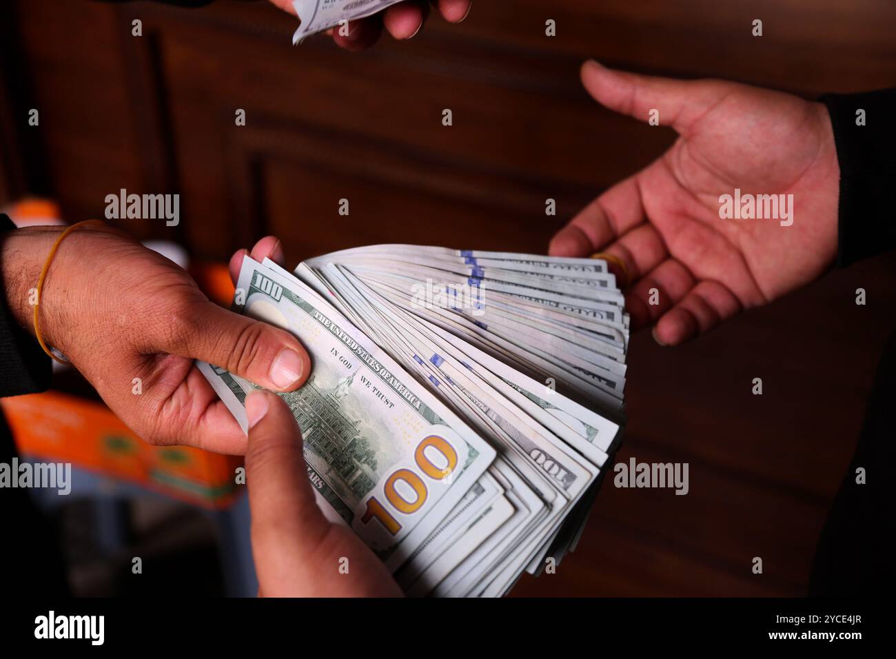 Gaza, Palestine. Different denominations of the US Dollar banknotes ...