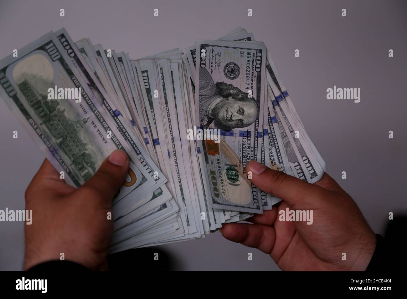 Gaza, Palestine. Different denominations of the US Dollar banknotes ...