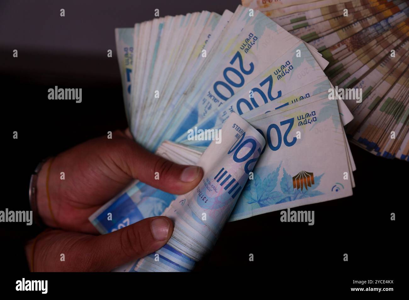 Gaza, Palestine. Israeli new shekel banknotes in different ...