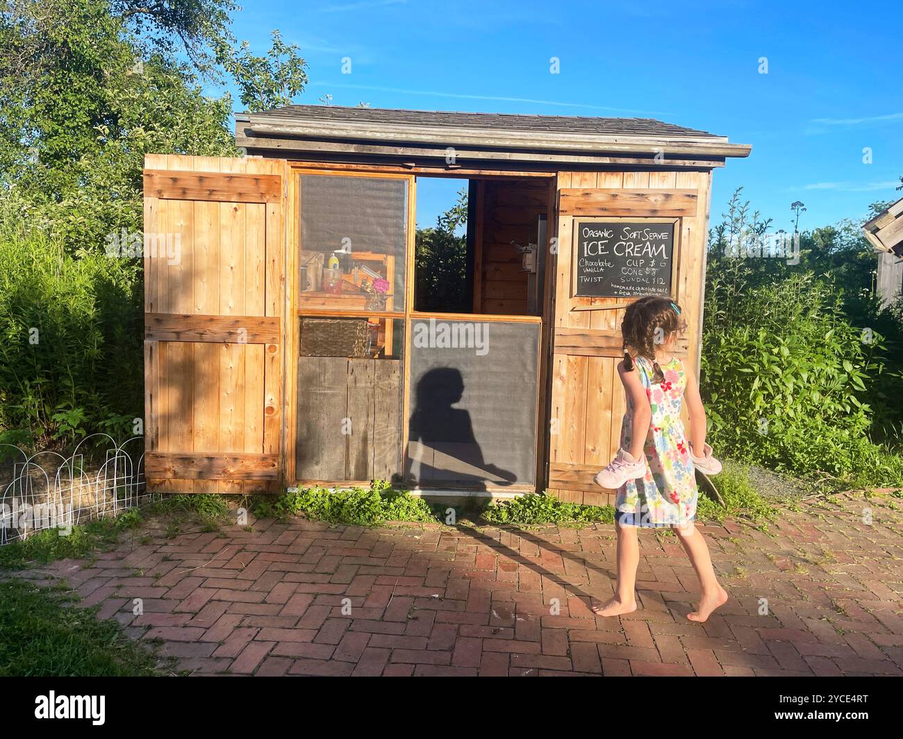 A little girl in a dress at the ice cream booth. At Tinder Hearth ...