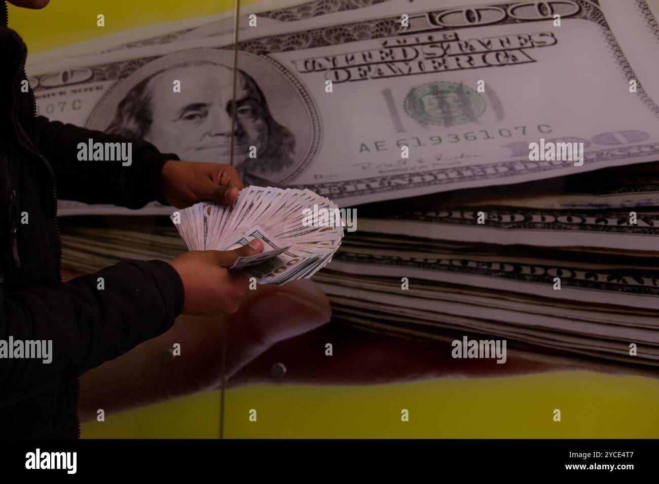 Gaza, Palestine. Different denominations of the US Dollar banknotes ...