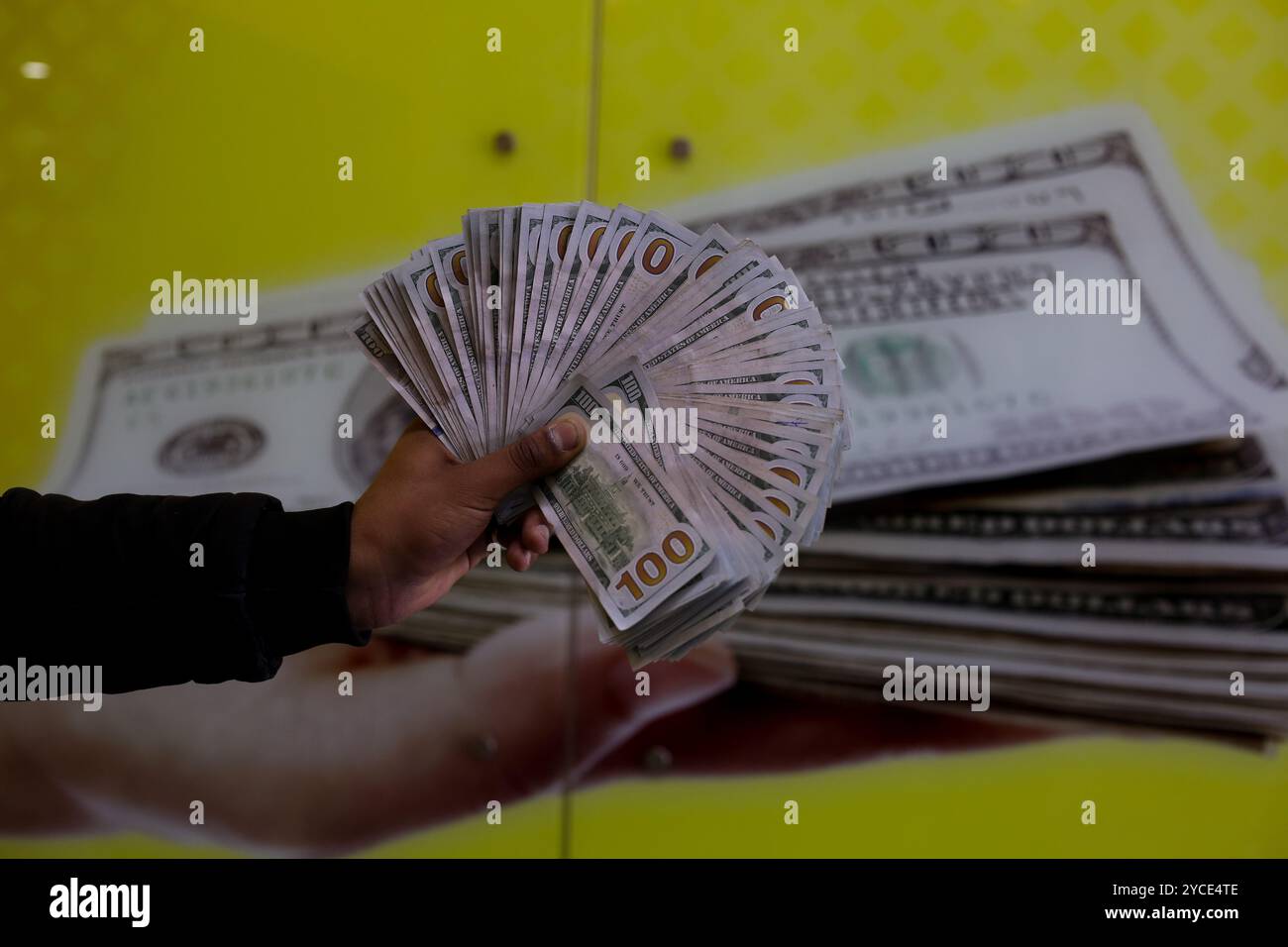 Gaza, Palestine. Different denominations of the US Dollar banknotes ...