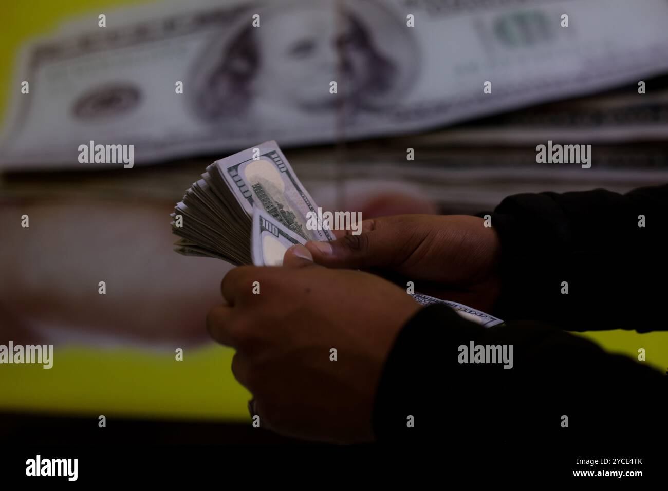 Gaza, Palestine. Different denominations of the US Dollar banknotes ...