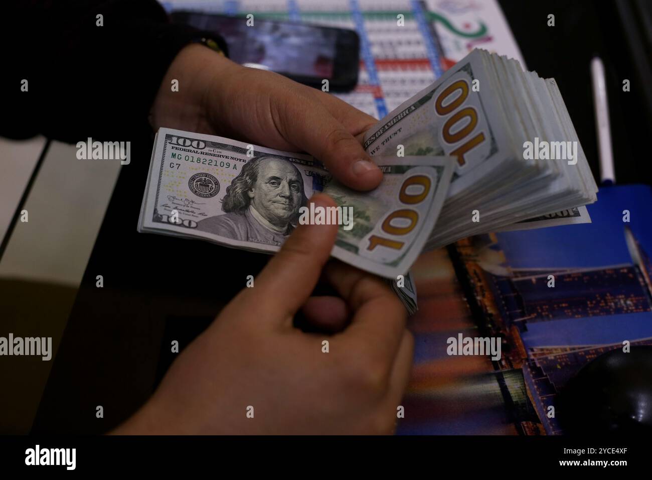 Gaza, Palestine. Different denominations of the US Dollar banknotes ...
