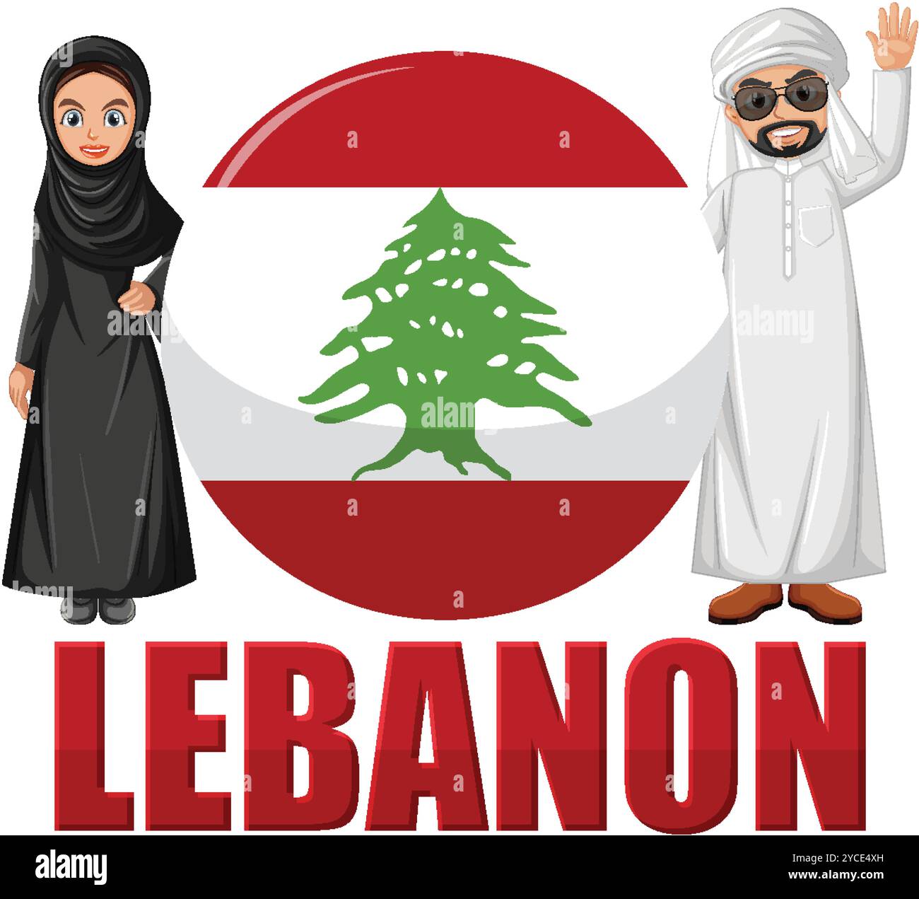 Illustration of Lebanese flag with diverse characters Stock Vector ...