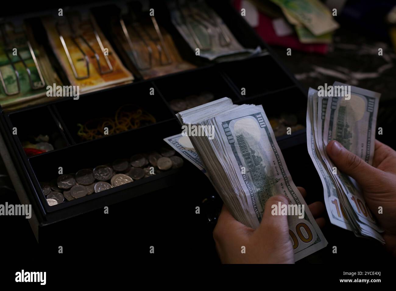 Gaza, Palestine. Different denominations of the US Dollar banknotes ...