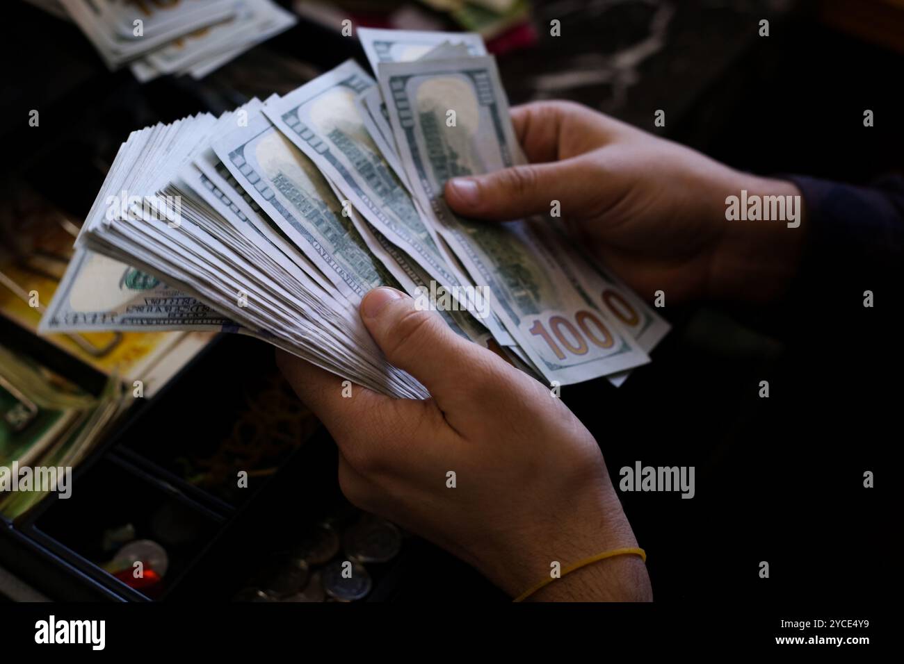 Gaza, Palestine. Different denominations of the US Dollar banknotes ...