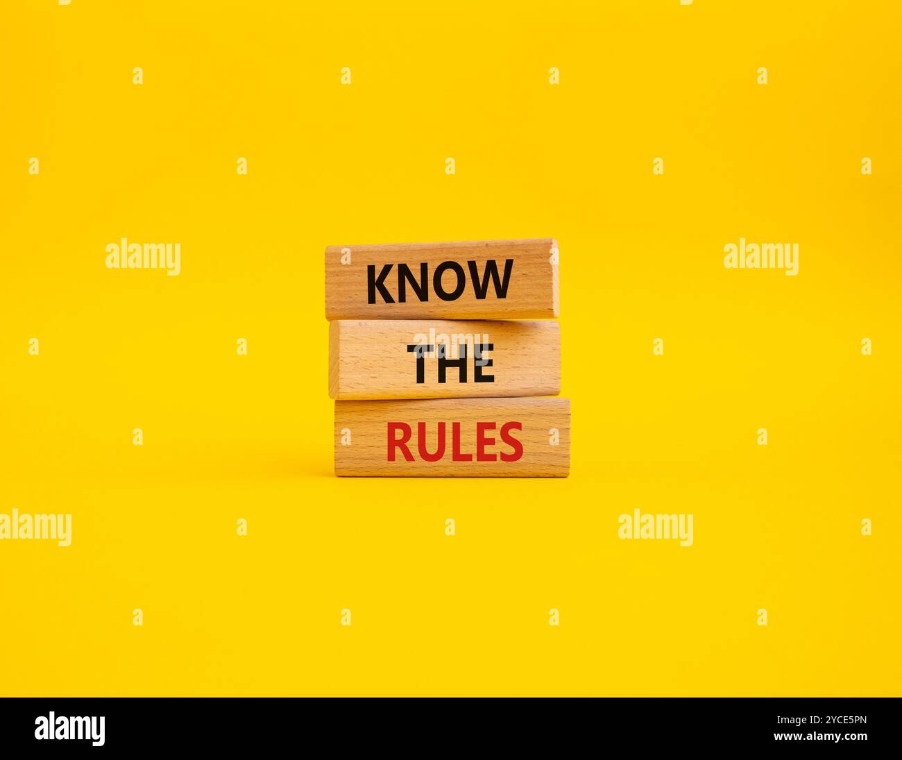 Know the rules symbol. Wooden blocks with words Know the rules ...