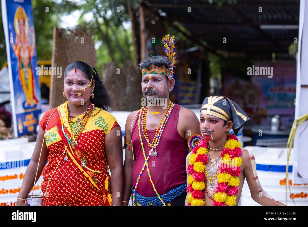 Kulasai Dasara, Portrait of indian hindu devotee with painted face and ...