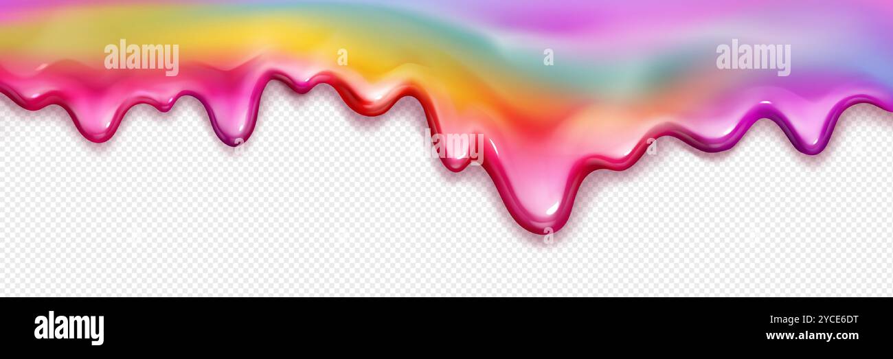 Rainbow colored leak and drip jelly syrup or gel on transparent ...