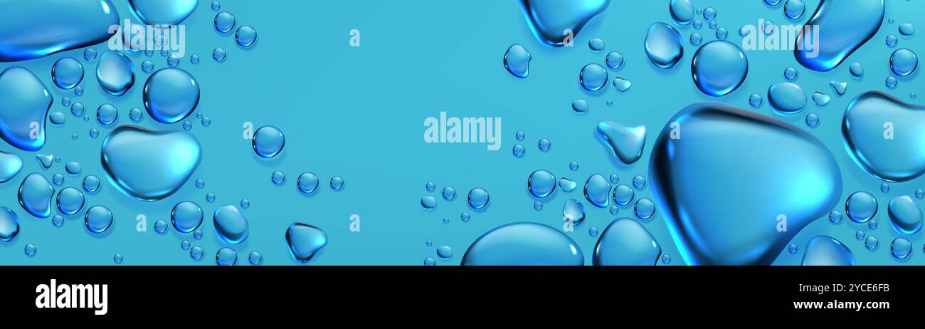 Blue horizontal background with clear water droplets pattern. Realistic ...