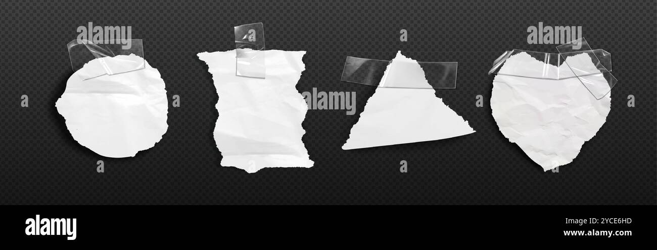 Torn crumpled white notebook paper shape stick with transparent ...