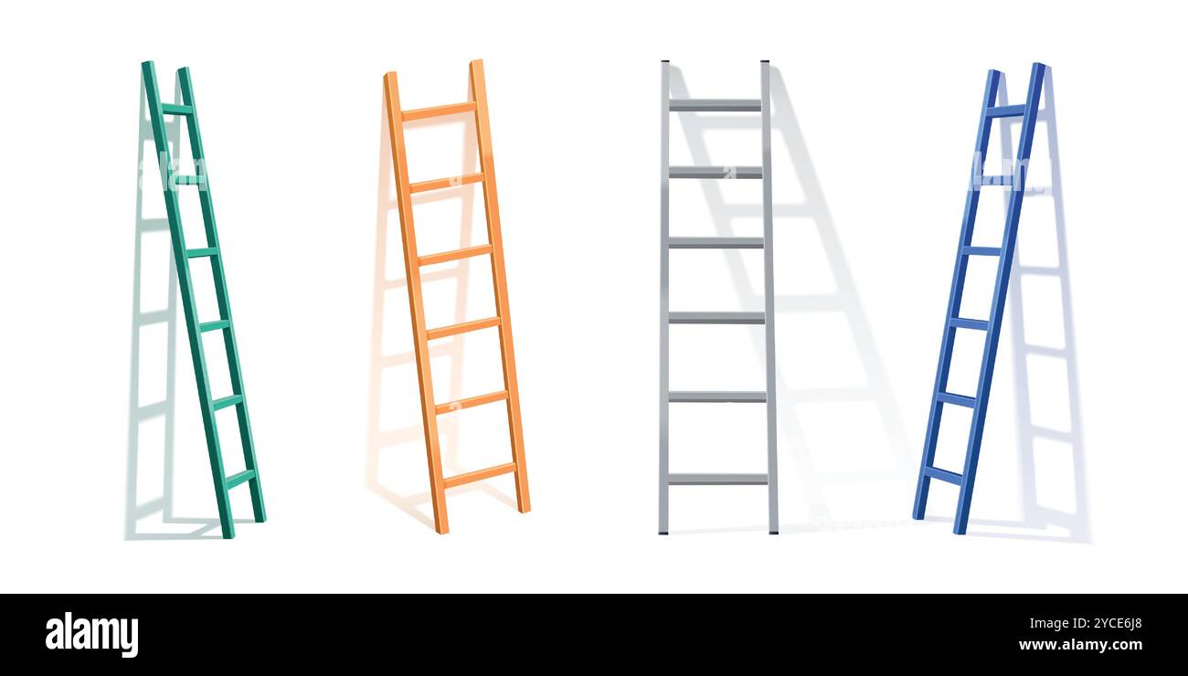 Ladder mockups set isolated on white background. Vector realistic ...