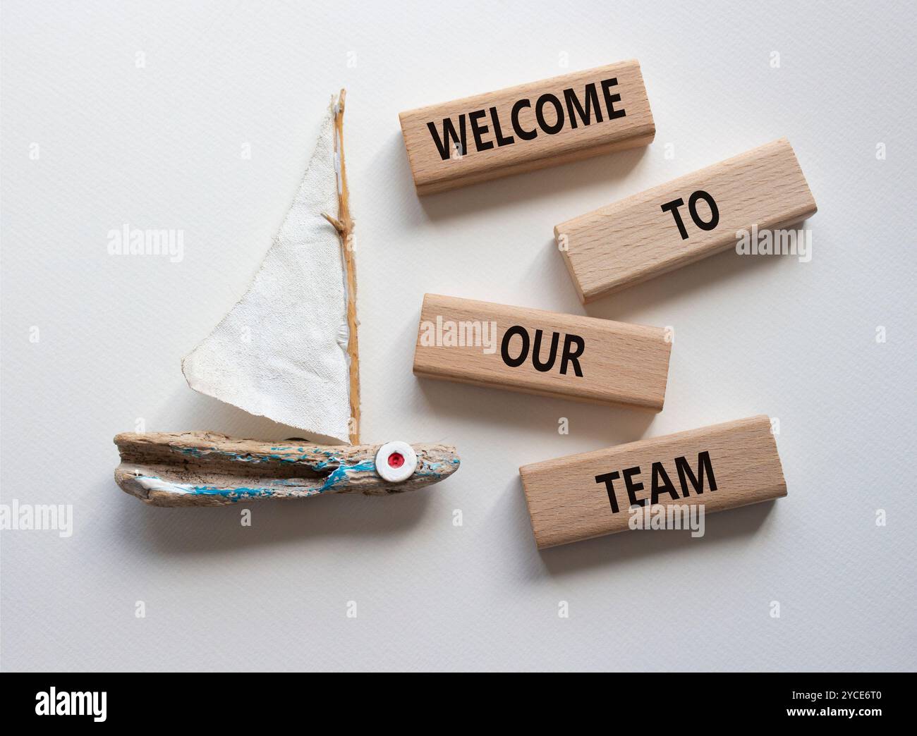 Welcome to our team symbol. Concept words Welcome to our team on wooden ...