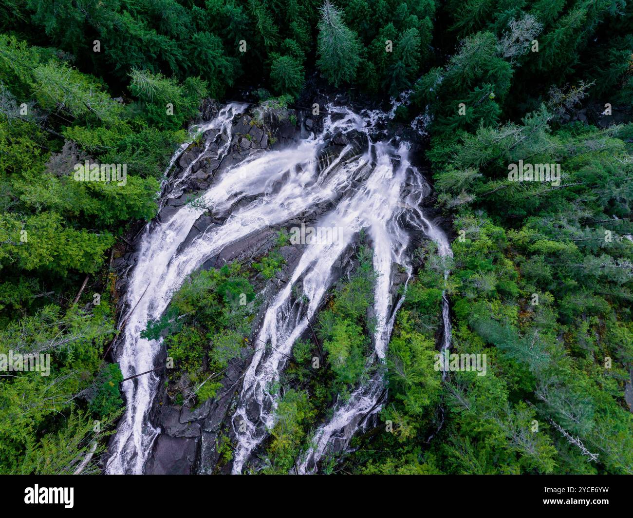 Aerial view over Bridal Veil Falls in the Mount Baker-Snoqualmie ...