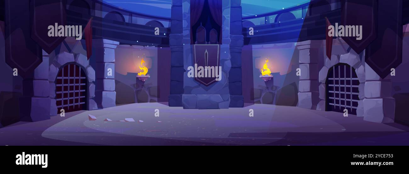 Ancient dark arena for gladiator battles. Vector cartoon illustration ...