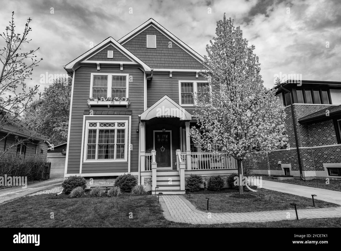 Architecture in suburban neighborhood. cottage house in american ...