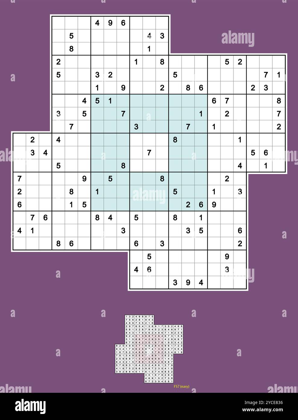 Windmill Sudoku, five overlapping sudoku puzzles. Rotational symmetry ...