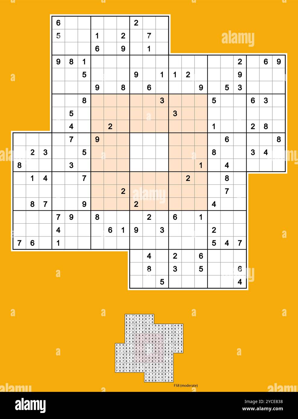 Windmill Sudoku, five overlapping sudoku puzzles. Rotational symmetry ...