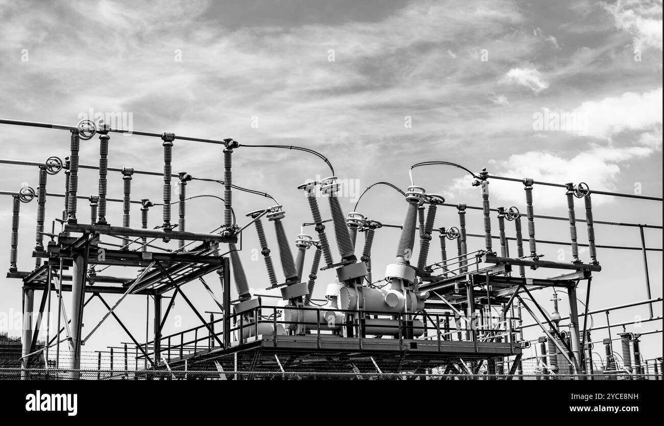 electricity power line transformer. voltage substation or transmission ...