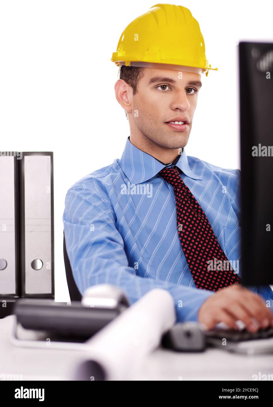 engineer at his bay working over a white background Stock Photo - Alamy