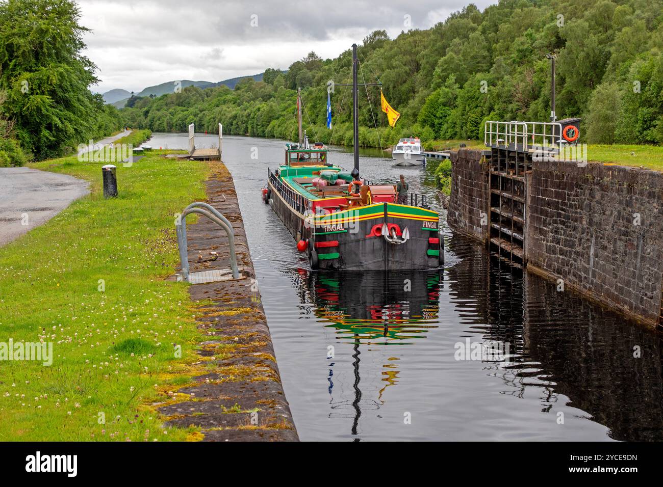 A barge passing through the locks at Gairlochy on the Caledonian Canal ...