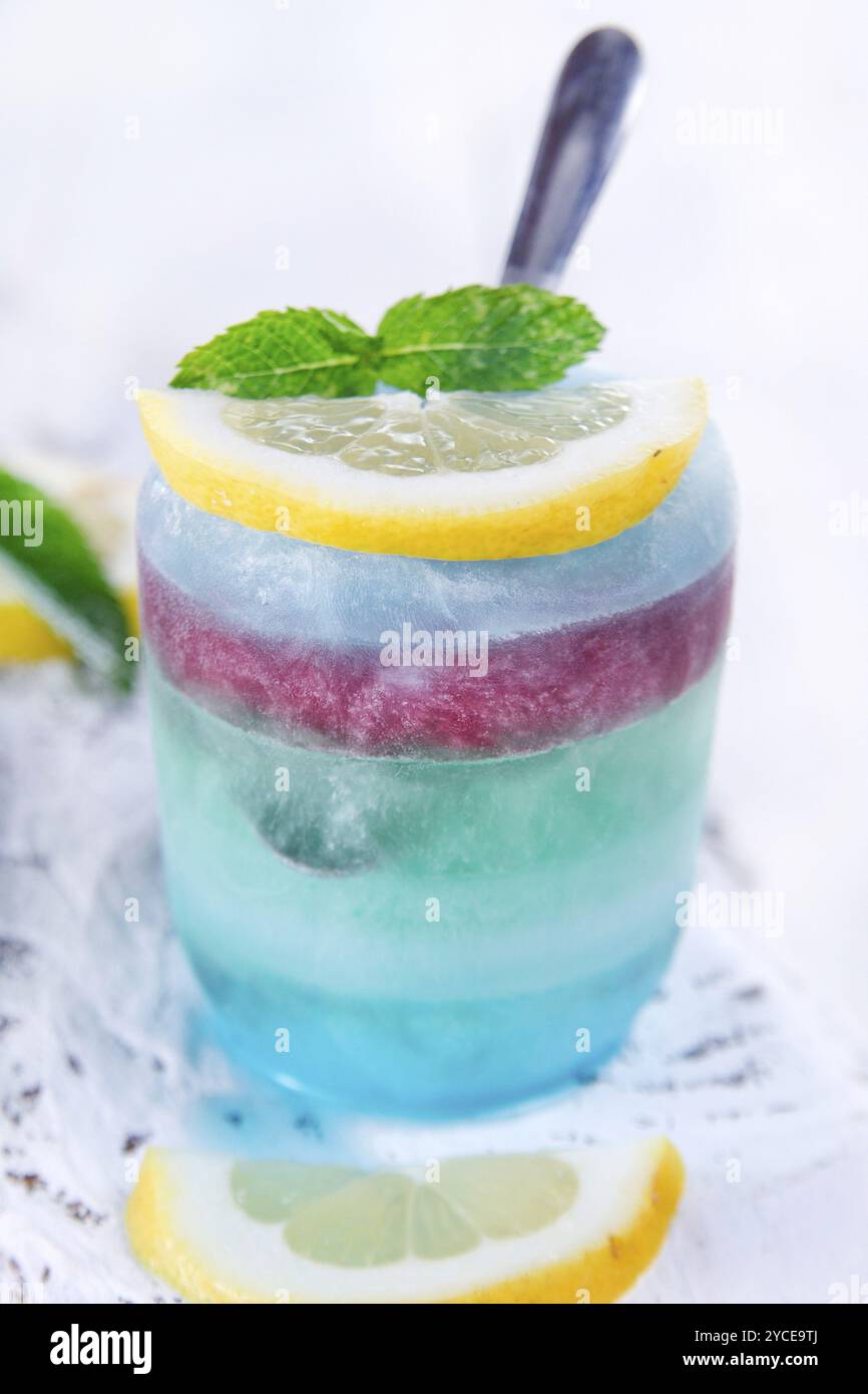 Ice Cube in various flavors made with leaf mint and lemon Stock Photo ...