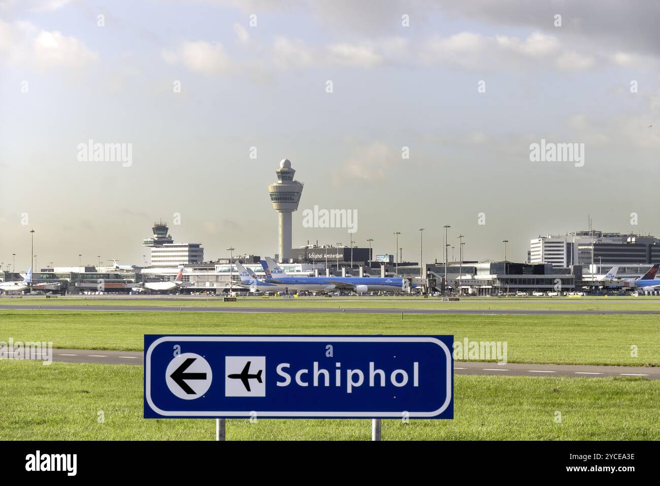 SCHIPHOL- COLOR CORRECTION Overview with traffic sign at Schiphol ...