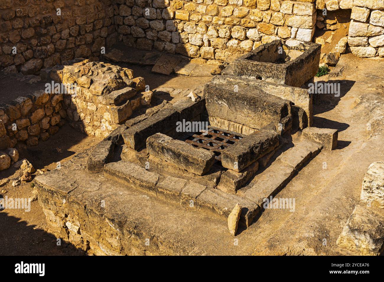 Former well in the ancient archaeological site of Sumhuram, near the ...