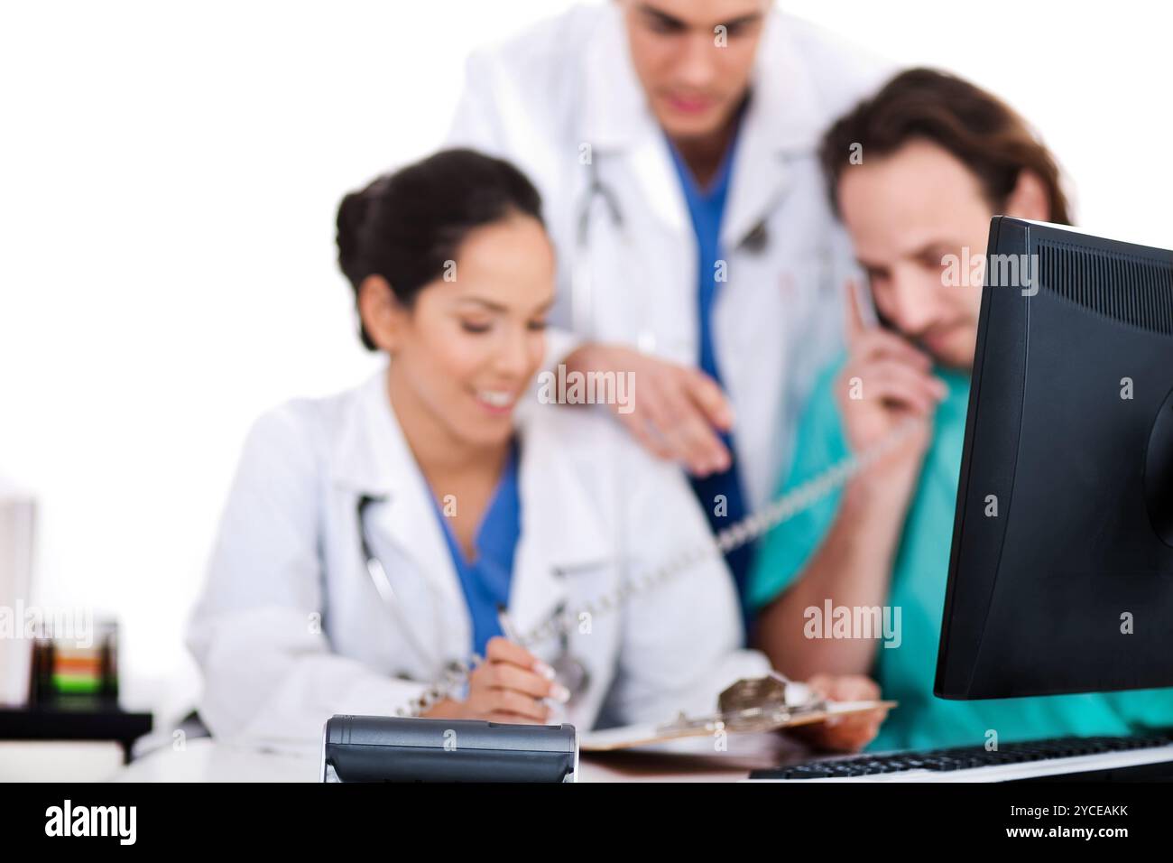 Doctor team making discussion over phone Stock Photo - Alamy