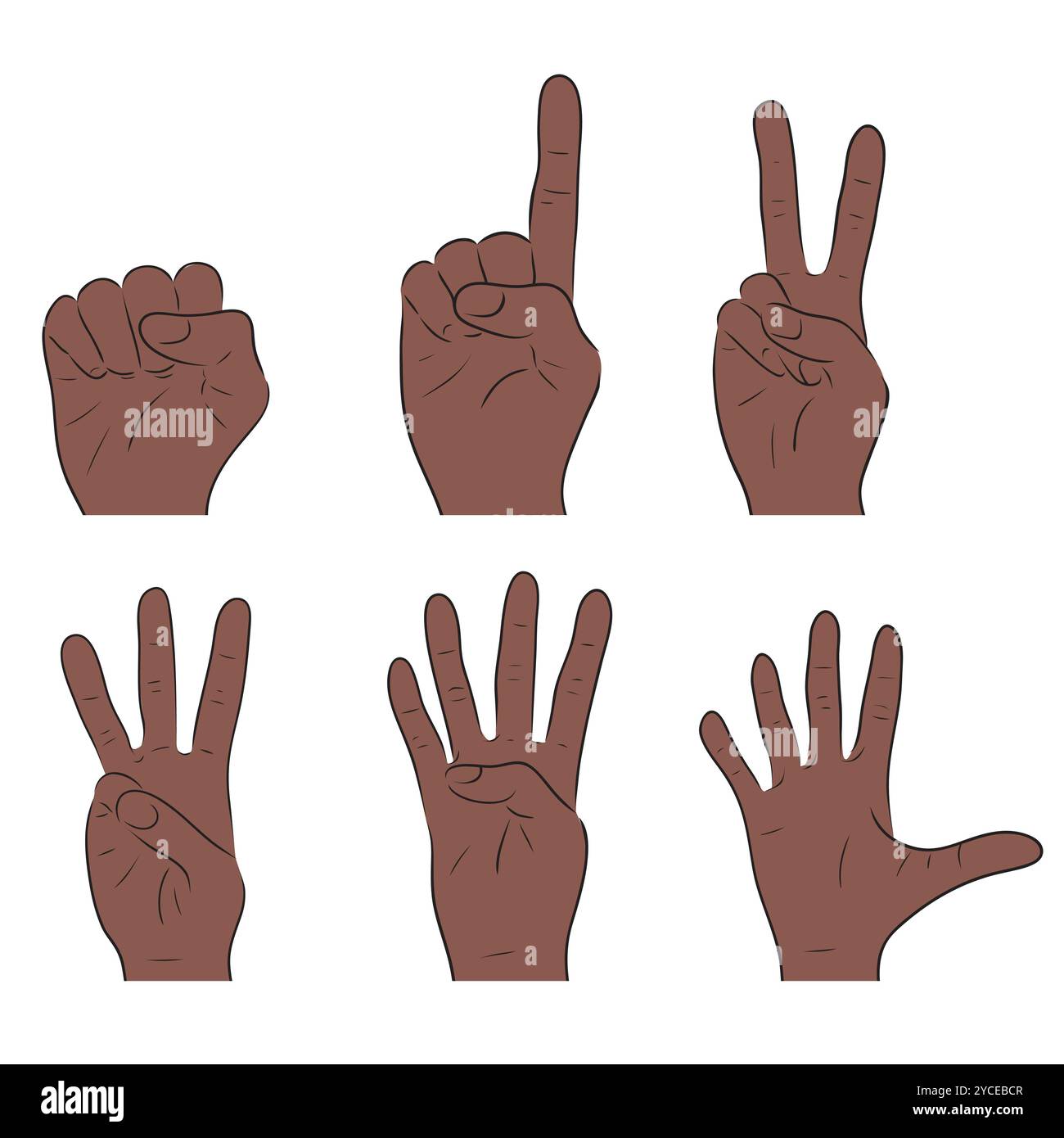Vector set of counting on fingers. From 1 to 5. Collection of African ...