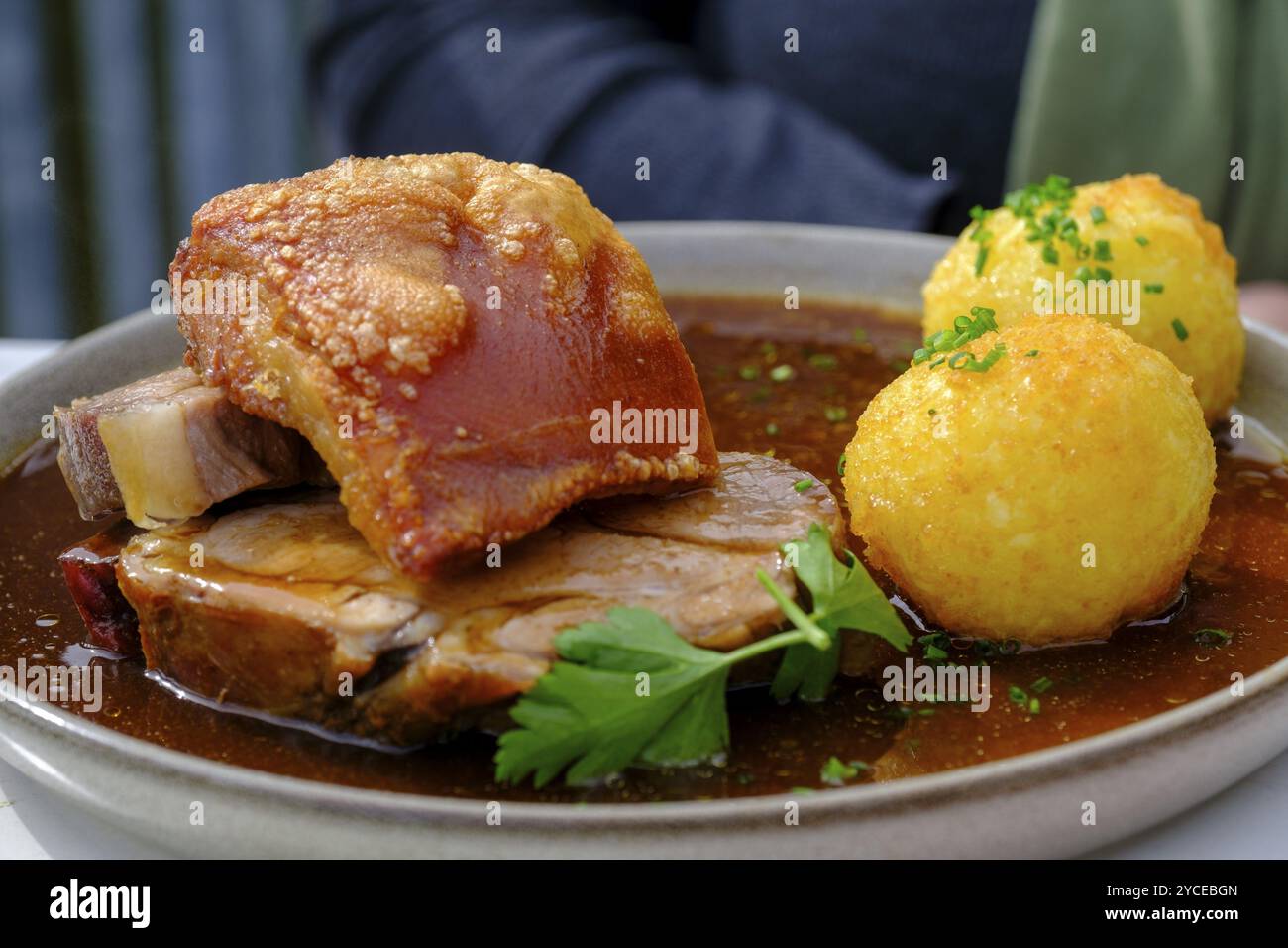 Bavarian roast pork with dumplings, food, Gasthaus Pflegersee ...