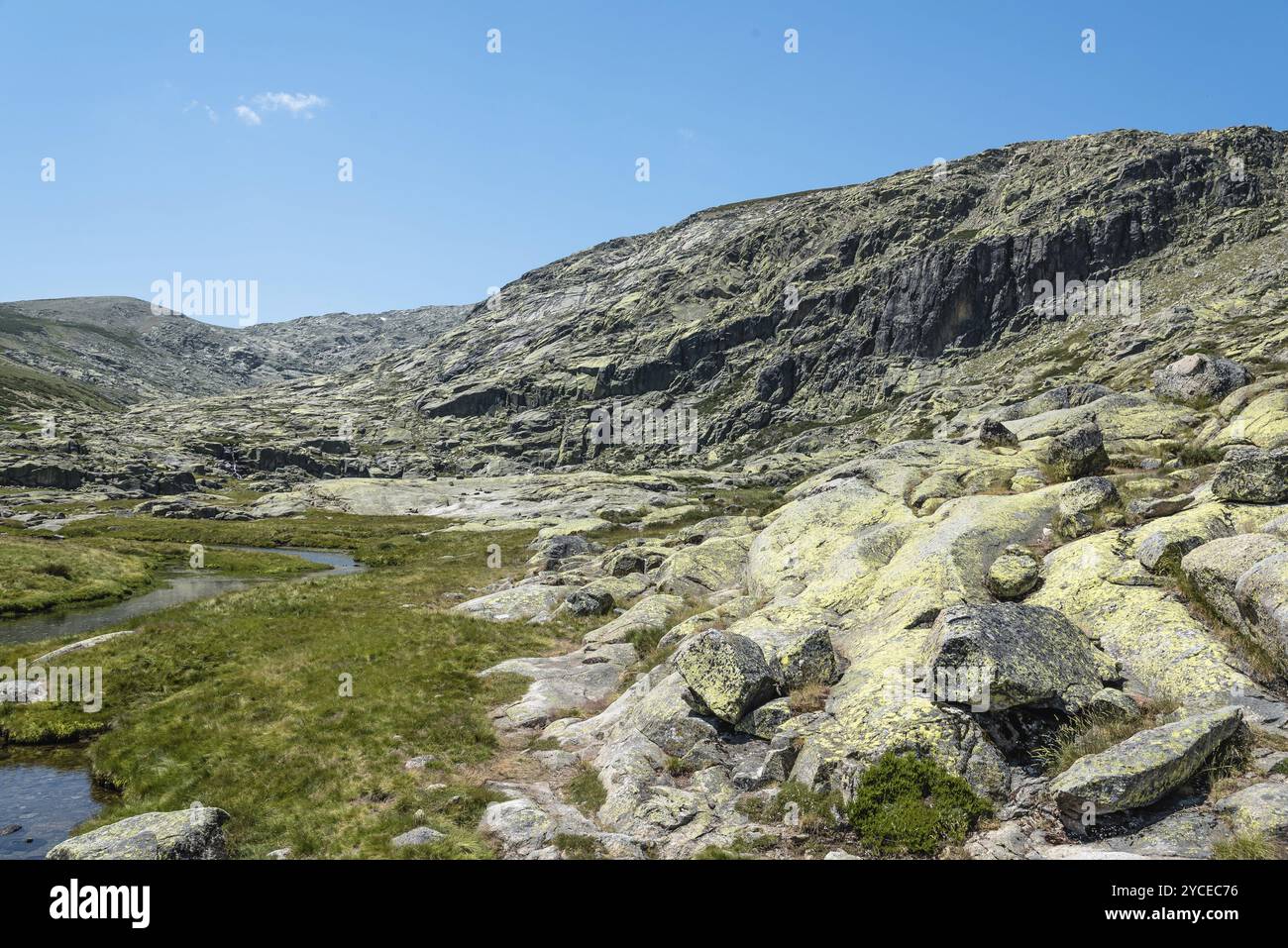 Stone way in the mountain and river a blue sky day of summer Stock ...
