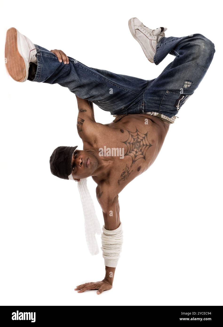 hip-hop dancer during his move session on isolated white background ...