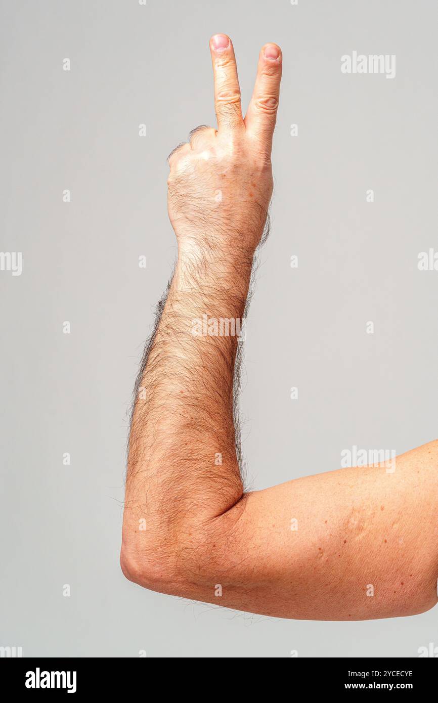 Hand flashing a peace sign against a plain background Stock Photo - Alamy